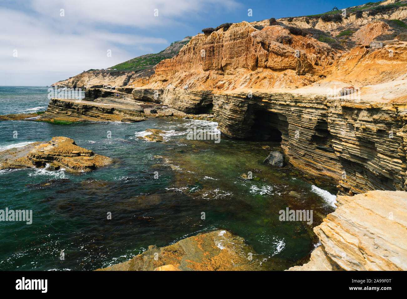 Sandstone cliffs, caves, and ocean view. San Diego Peninsula ...