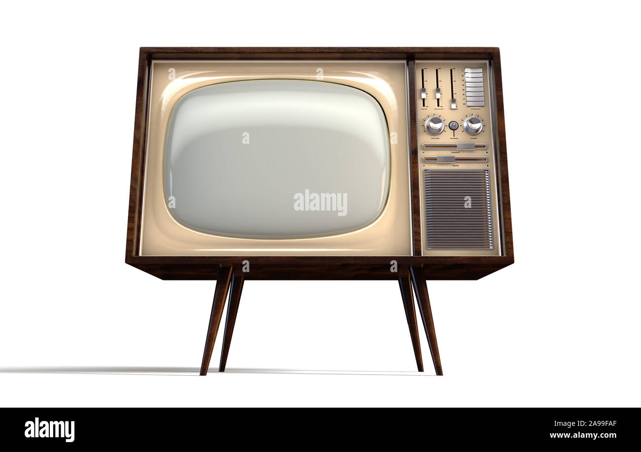 A concept vintage tv from the seventies made of plastic chrome and wood ...