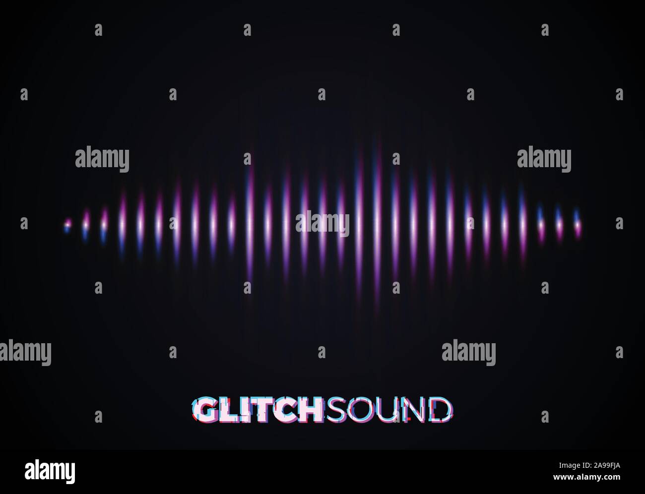 Audio or sound wave with music volume peaks and color glitch effect ...