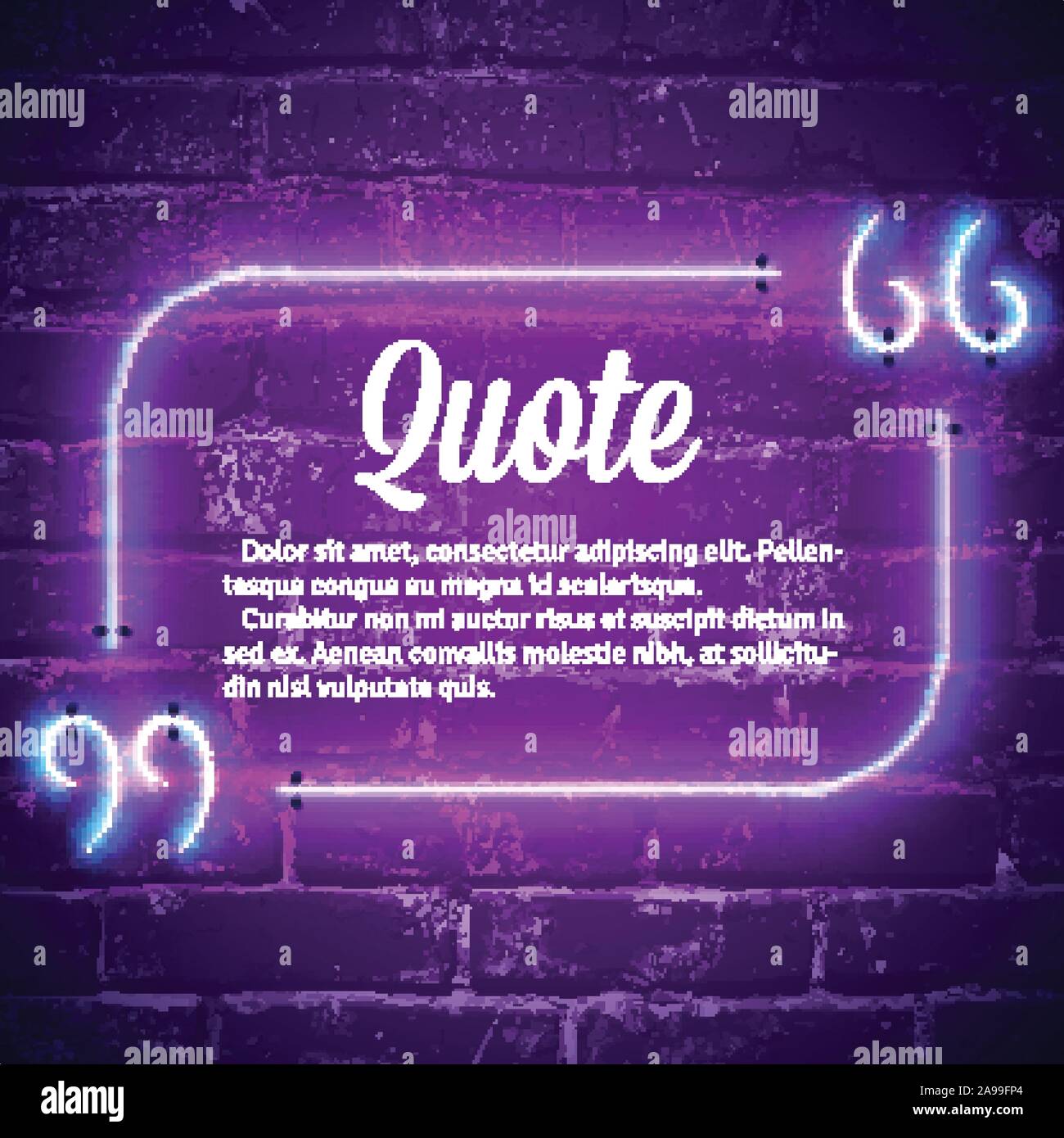 Retro neon glowing quote marks frame on the wall Stock Vector Image ...