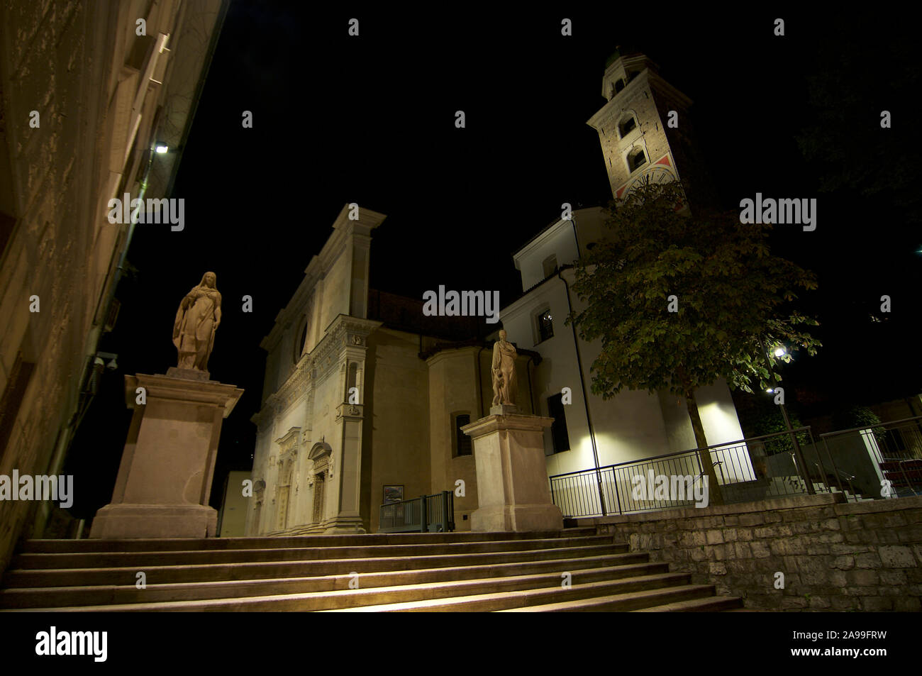 Lugano, Ticino, Switzerland - 25th July 2019 - Night view of the ...