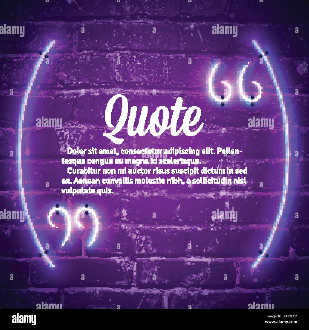Retro neon glowing quote marks frame on the wall Stock Vector Image ...