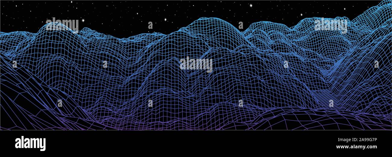 Digital landscape with mountains or hills made of line grid Stock ...