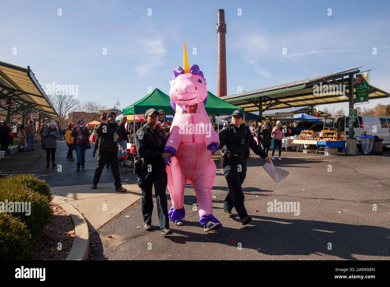 After being placed under arrest, Forrest Gilmore, dressed as a unicorn ...