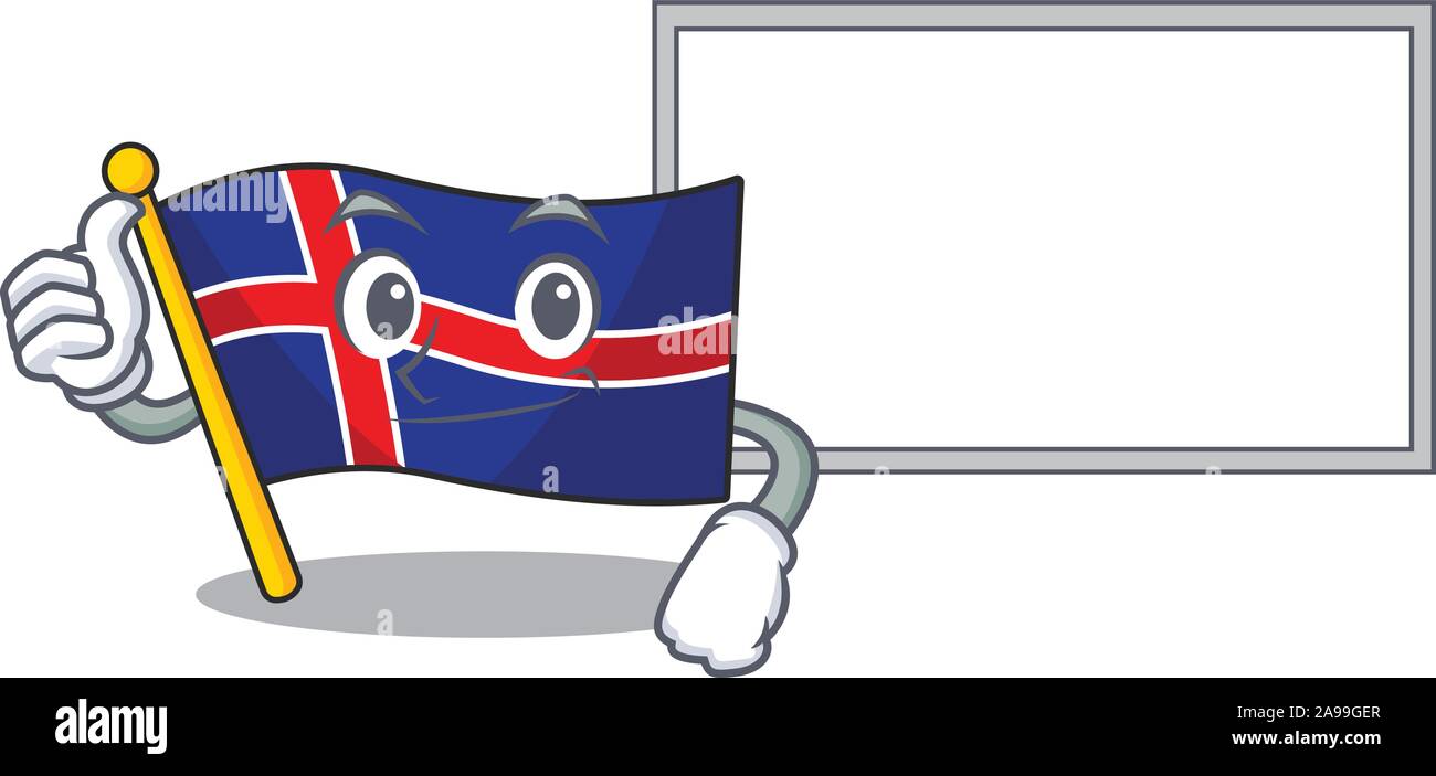 Mascot flag iceland with in character thumbs up with board Stock Vector ...
