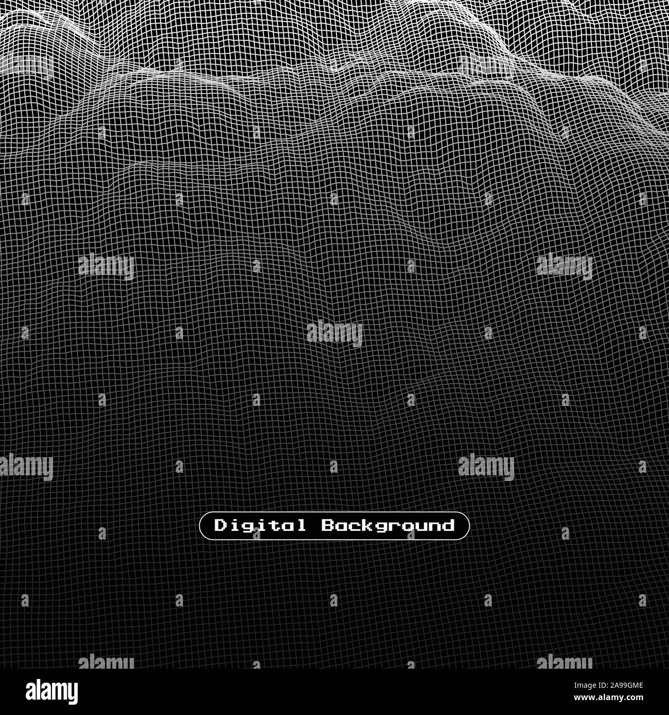Digital landscape with mountains or clouds made of line grid Stock ...