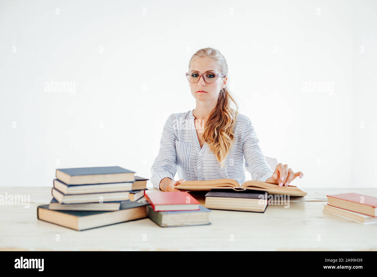 business girl Secretary reads books is preparing for the exam Stock ...