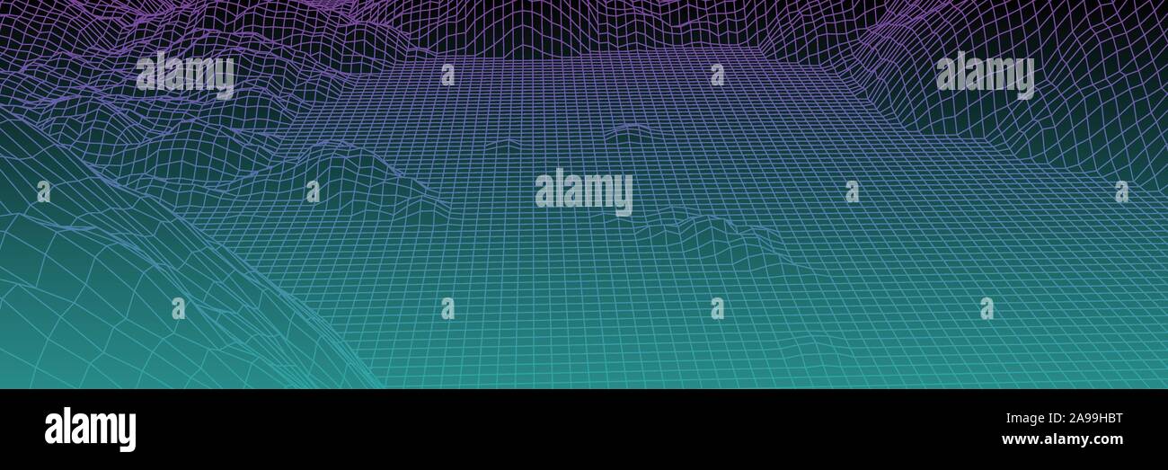 Digital landscape with mountains or hills made of line grid Stock ...