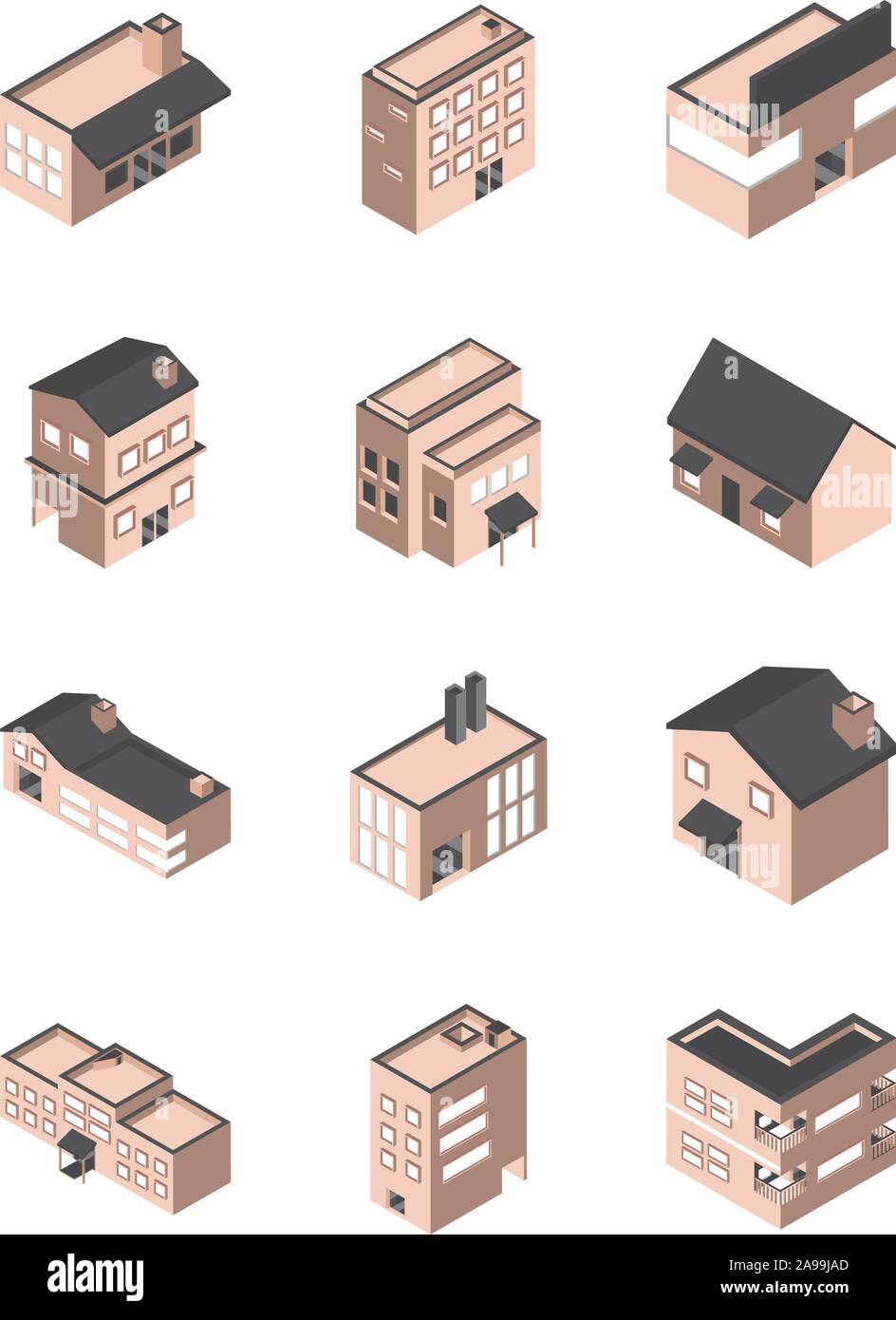 building isometric style icons set vector illustration Stock Vector ...