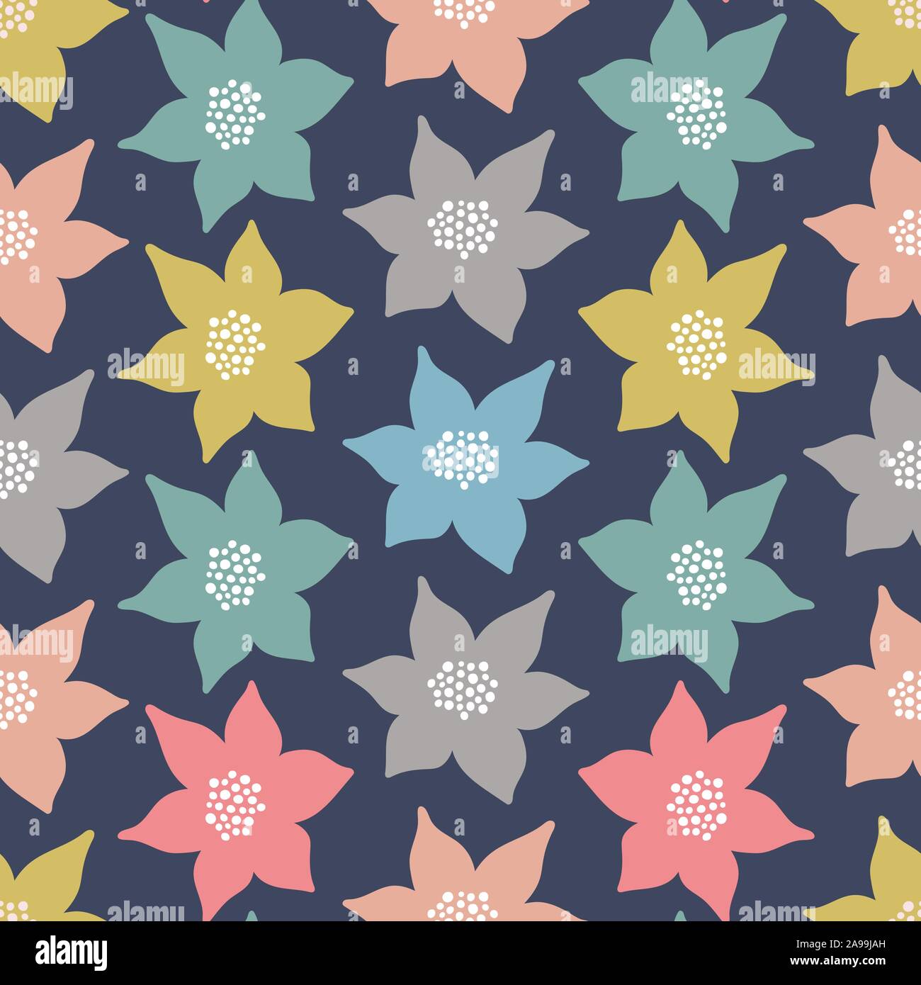 Stylised floral seamless pattern background. Vector repeat design of ...