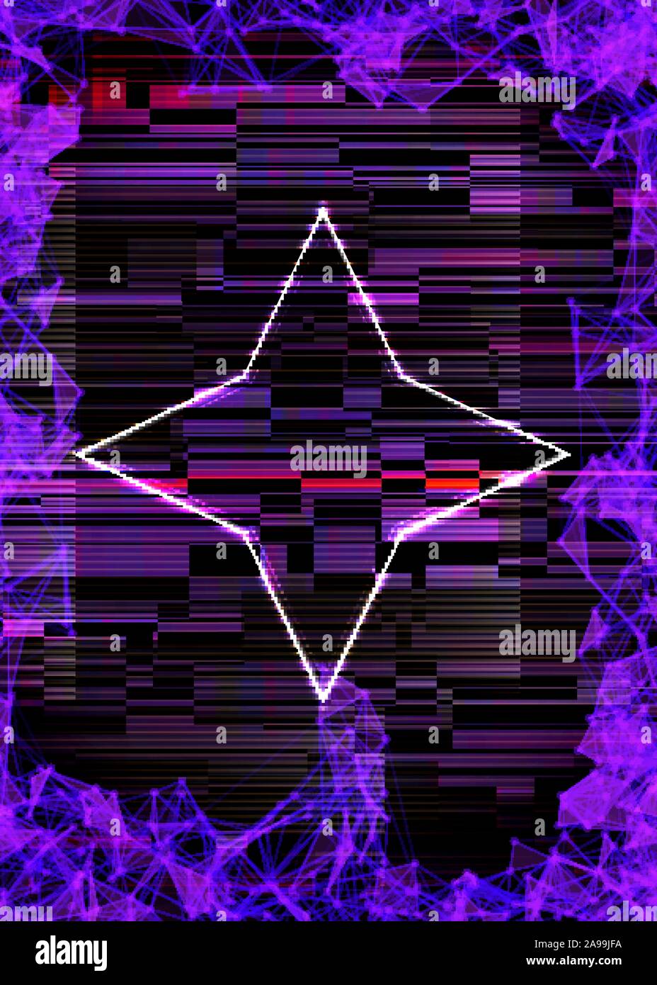Glitch cyberpunk frame with technology error and neon shape Stock ...