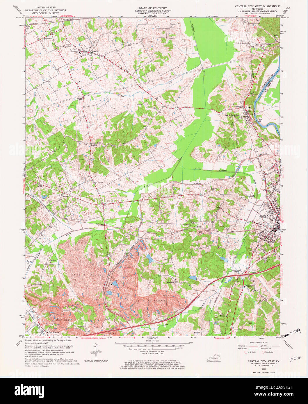 USGS TOPO Map Kentucky KY Central City West 803406 1963 24000 Stock ...