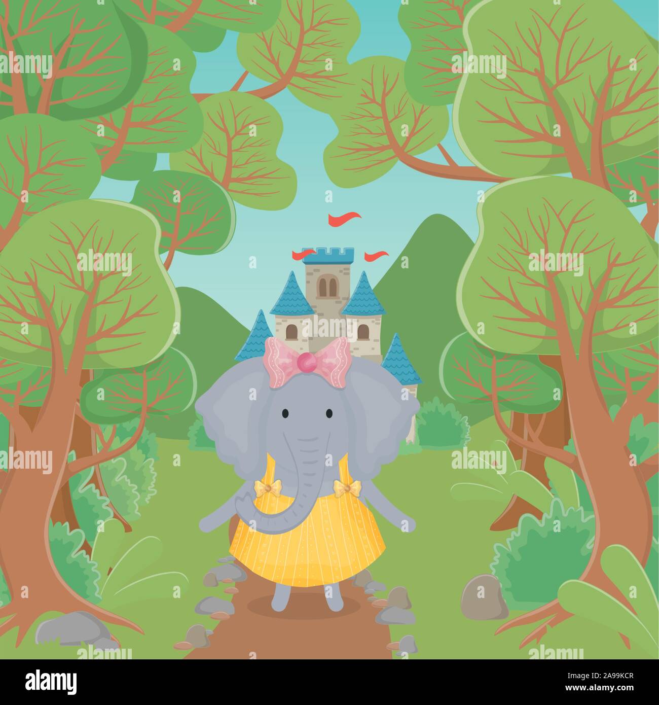 female elephant with skirt and flowers fantasy fairy tale vector ...