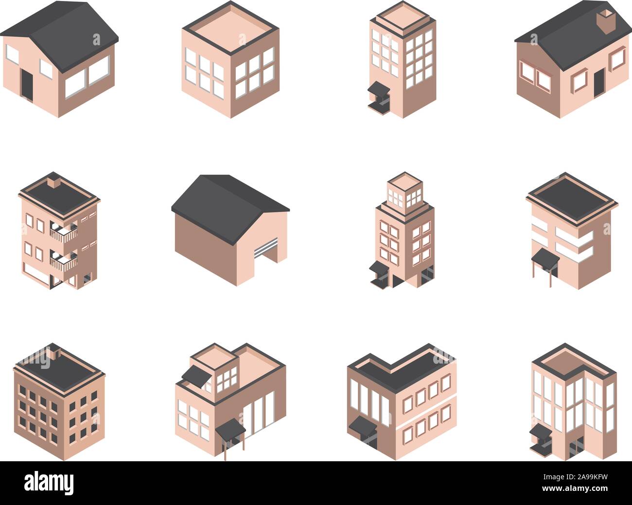 building isometric style icons set vector illustration Stock Vector ...