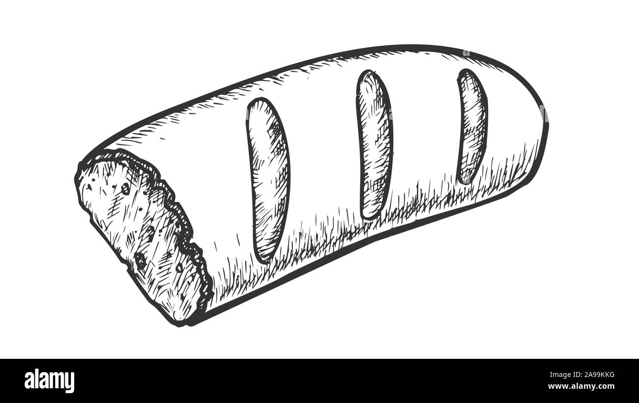 French Bread, Half Of Baked Food Monochrome Vector Stock Vector Image ...