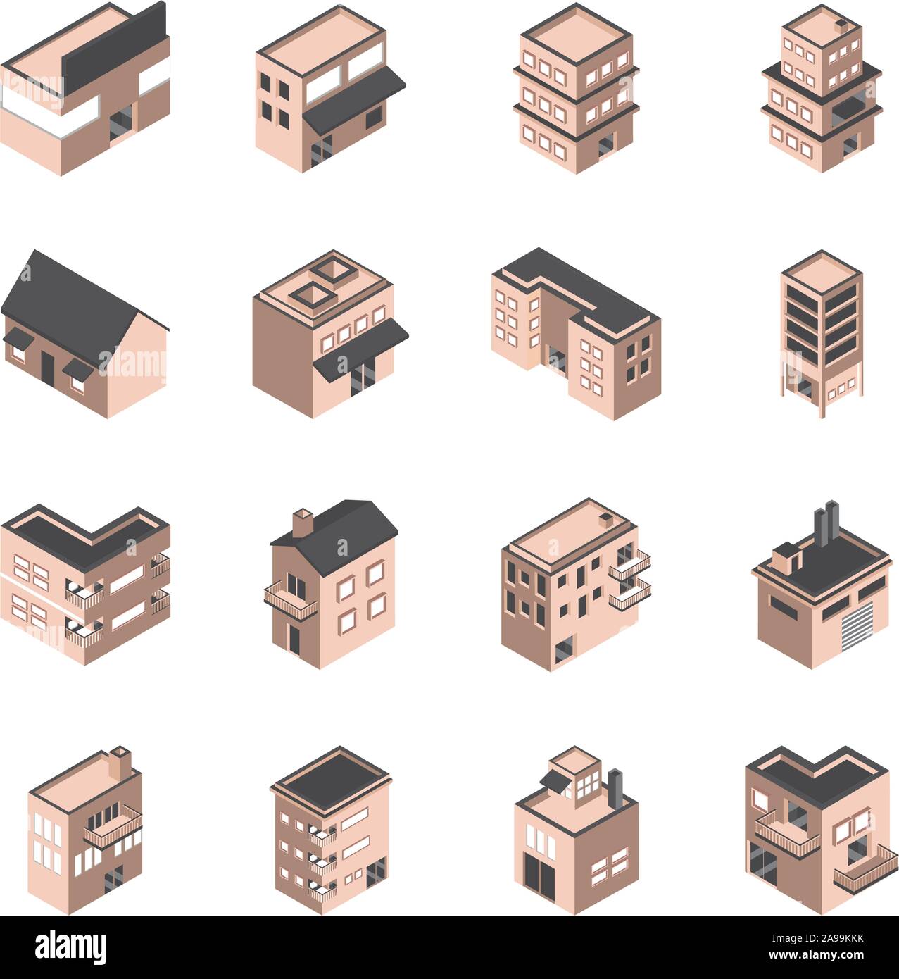 building isometric style icons set vector illustration Stock Vector ...