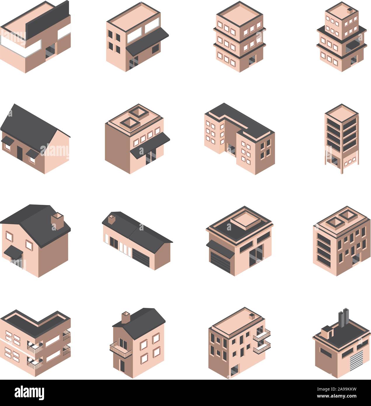 building isometric style icons set vector illustration Stock Vector ...