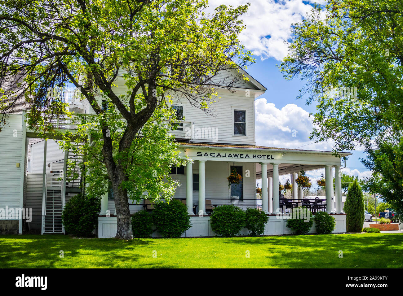 Three Forks, MT, USA - June 5, 2019: A three star Sacajawea Hotel along ...