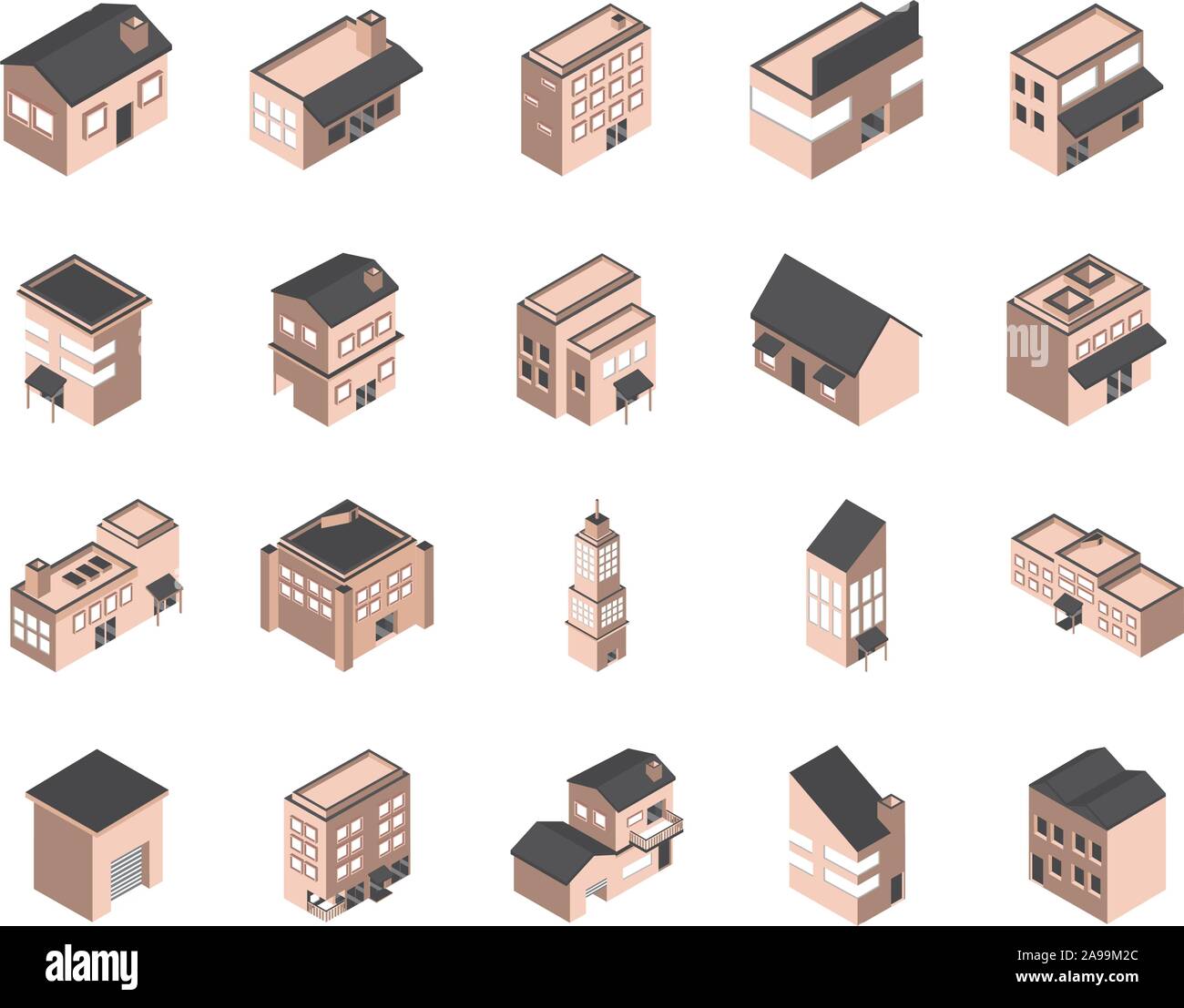 building isometric style icons set vector illustration Stock Vector ...