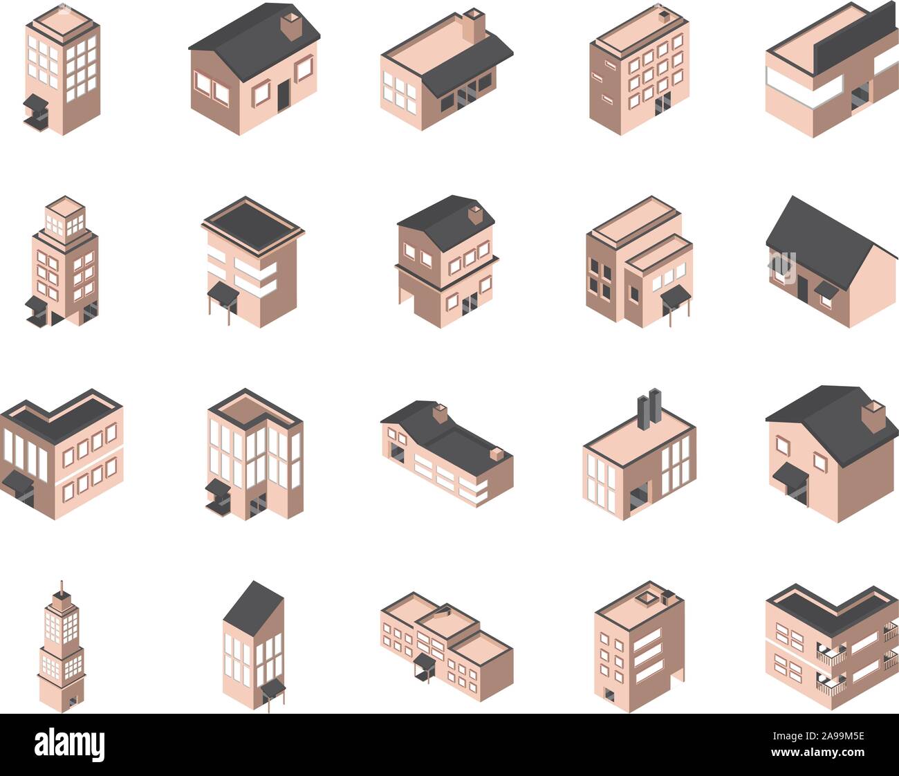 building isometric style icons set vector illustration Stock Vector ...