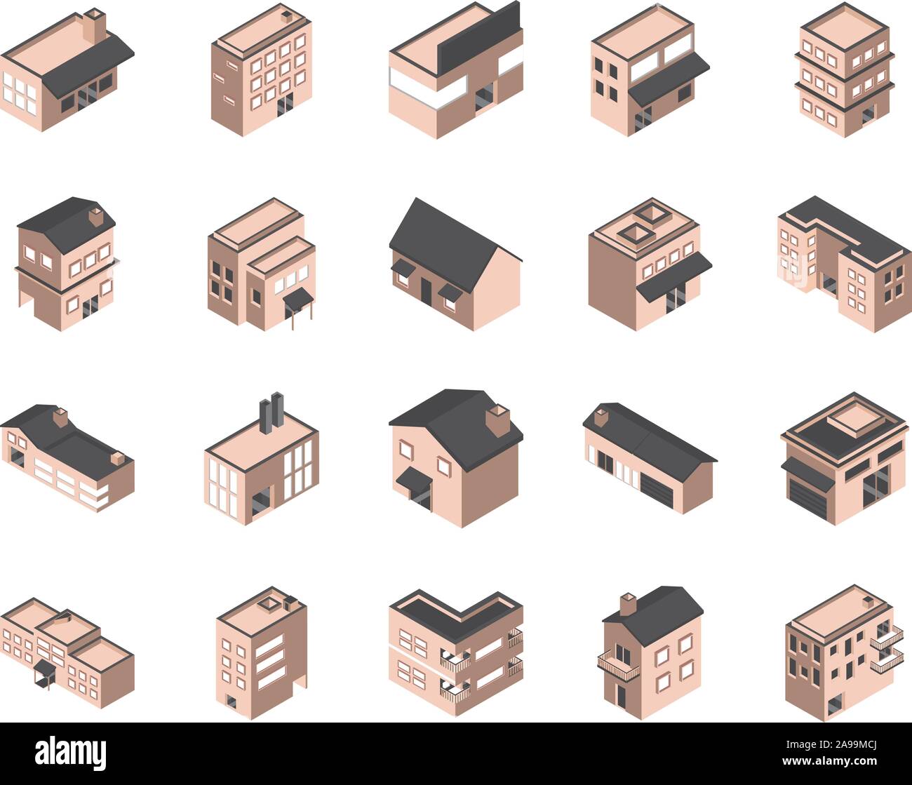 building isometric style icons set vector illustration Stock Vector ...