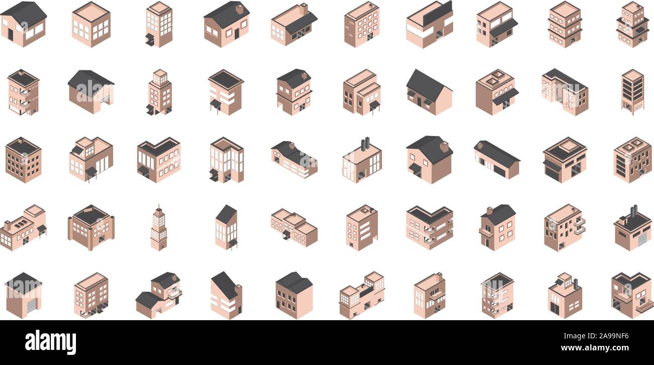 building isometric style icons set vector illustration Stock Vector ...