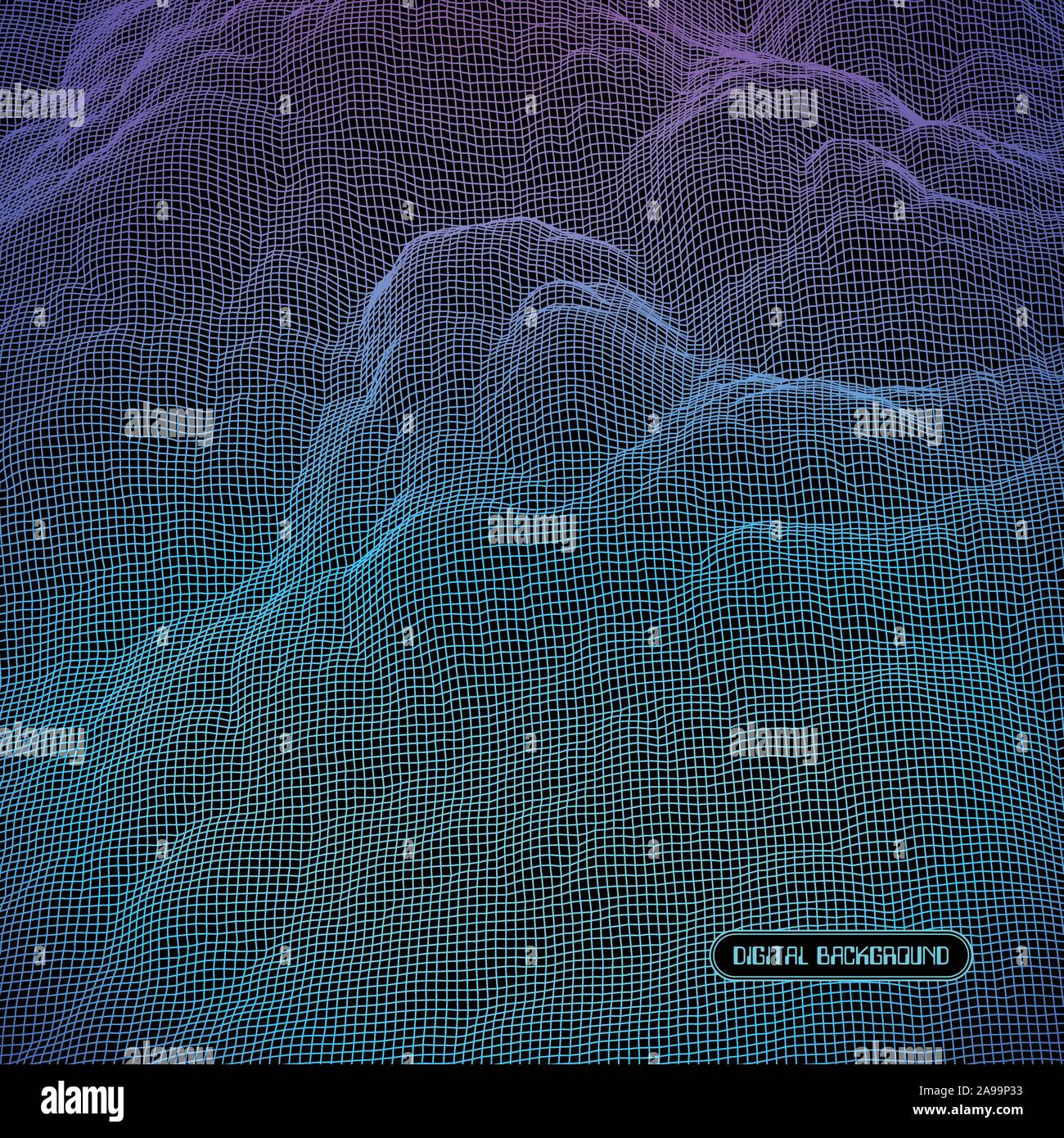 Digital landscape with mountains or clouds made of line grid Stock ...
