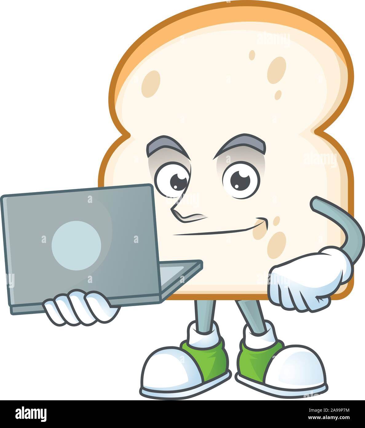 Cartoon a slice white bread with bring laptop Stock Vector Image & Art ...