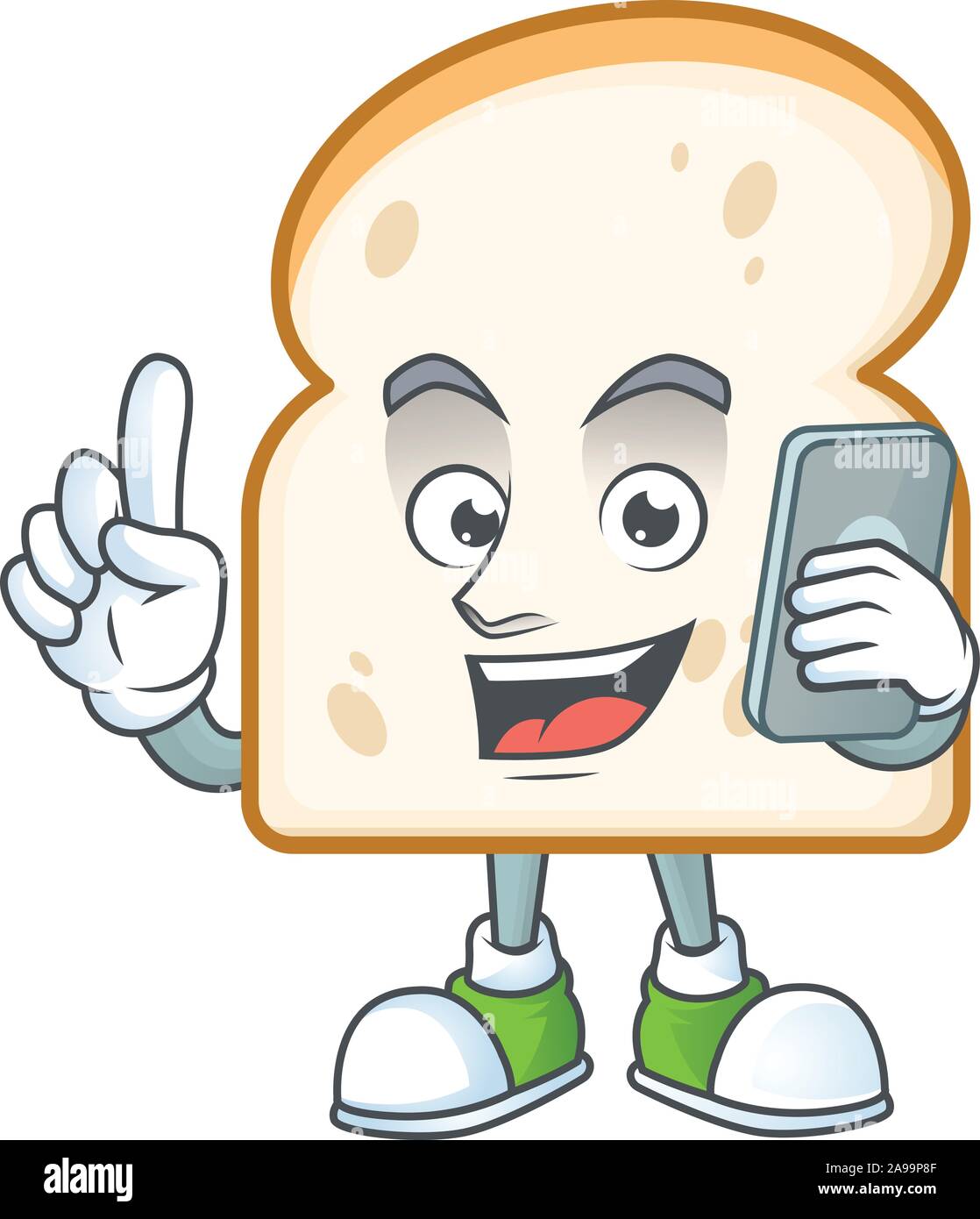 Cartoon a slice white bread with holding phone Stock Vector Image & Art ...