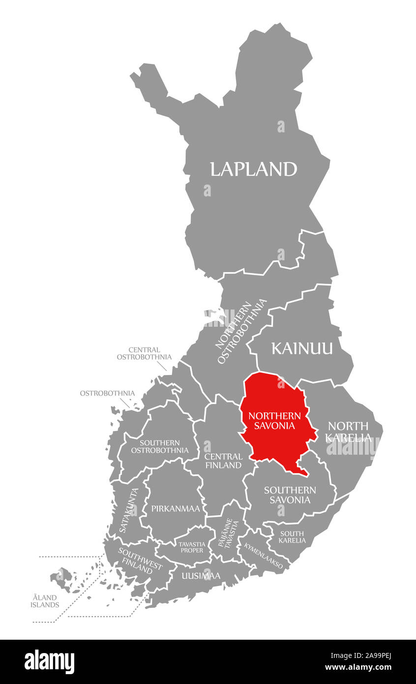Northern Savonia red highlighted in map of Finland Stock Photo - Alamy