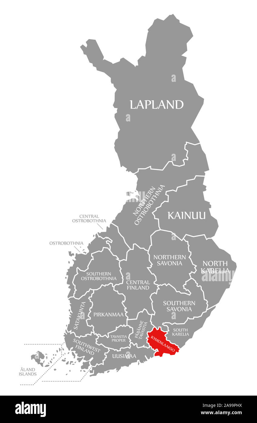 Kymenlaakso red highlighted in map of Finland Stock Photo - Alamy