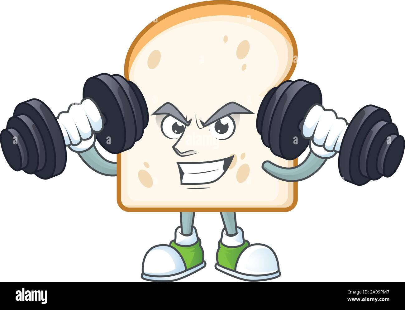 Cartoon a slice white bread with bring barbell Stock Vector Image & Art ...