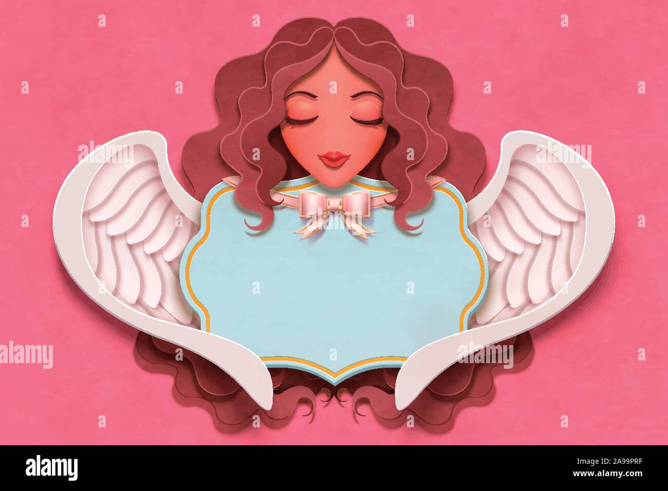 Beautiful angel with curly long hair in paper craft style Stock Vector ...