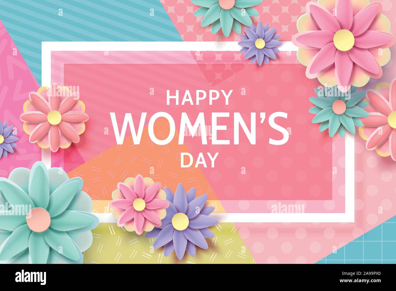 Happy women's day card template with paper flowers decoration Stock ...