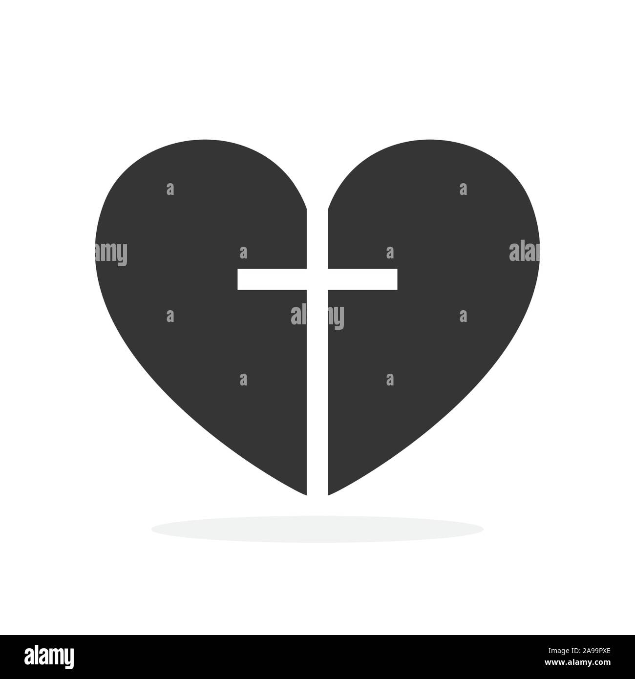Heart with christian Cross. Vector heart icon isolated. Religious ...