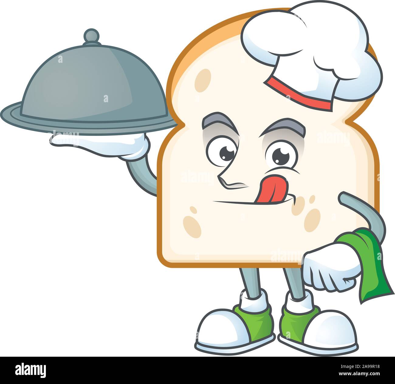 Cartoon slice white bread with chef holding food Stock Vector Image ...