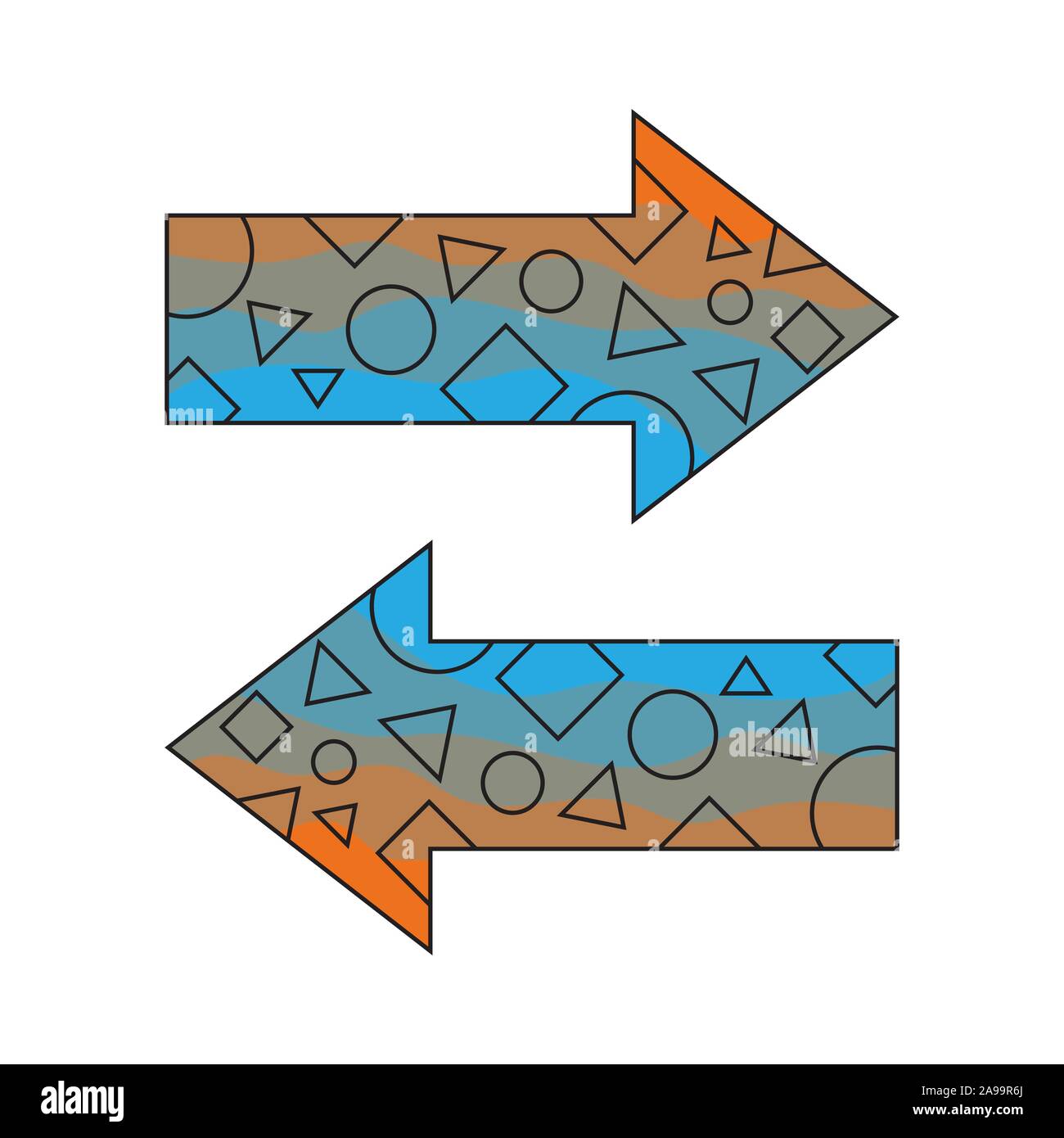 Set of color arrows. Arrow icon isolated. Color vector arrows to left ...