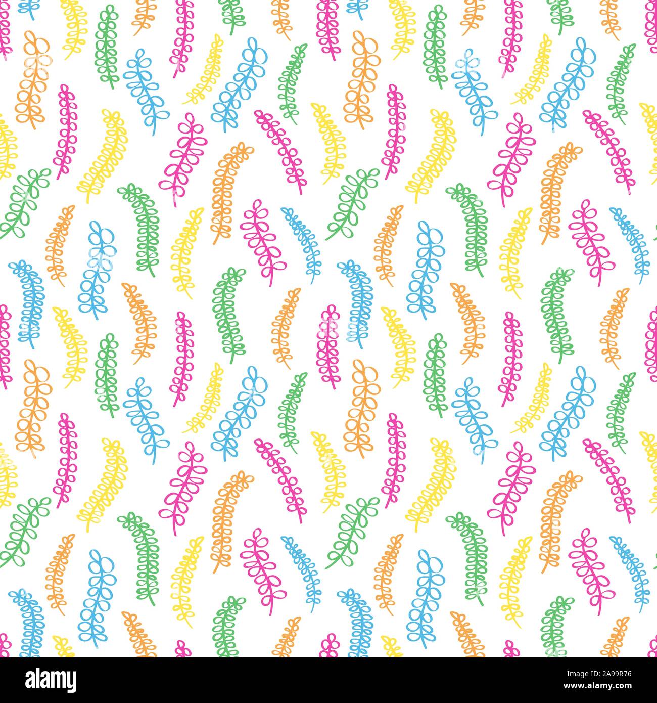 Abstract botanical background. Color seamless pattern with leaves. Hand drawn vector background ...