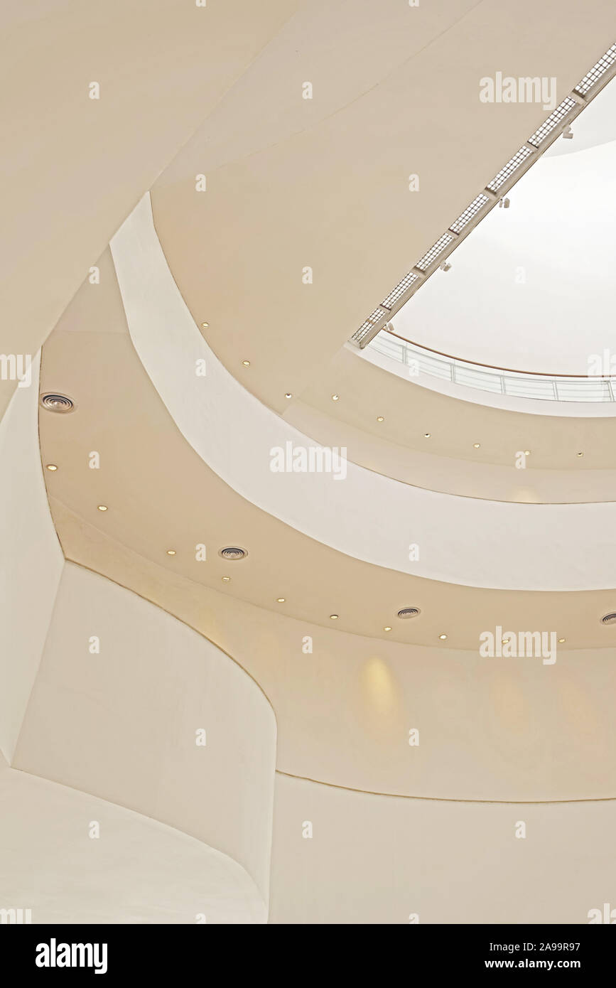 The interior design of city hall building with indoor curve frame and ...