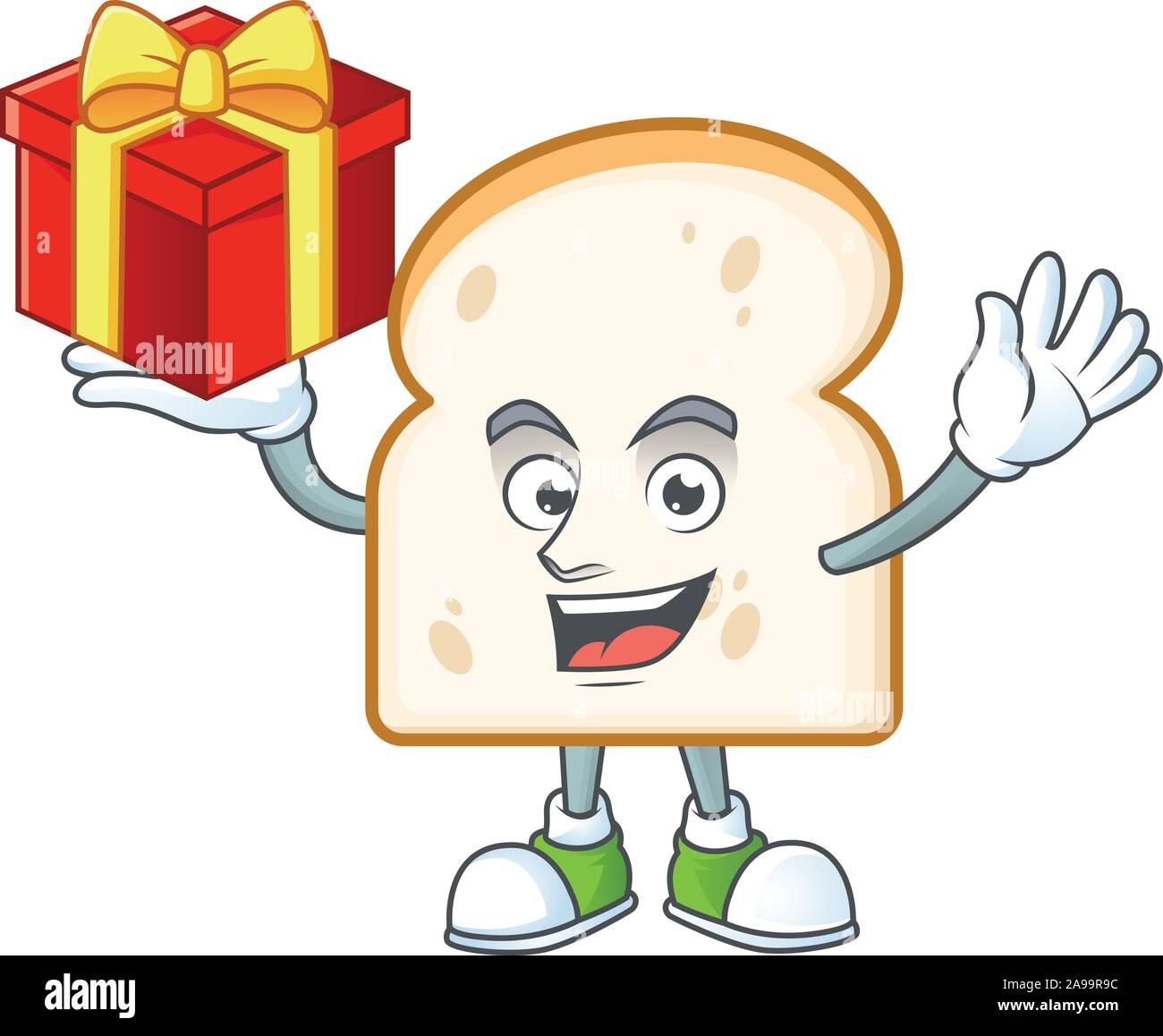 Cartoon slice white bread with character bring gift Stock Vector Image ...