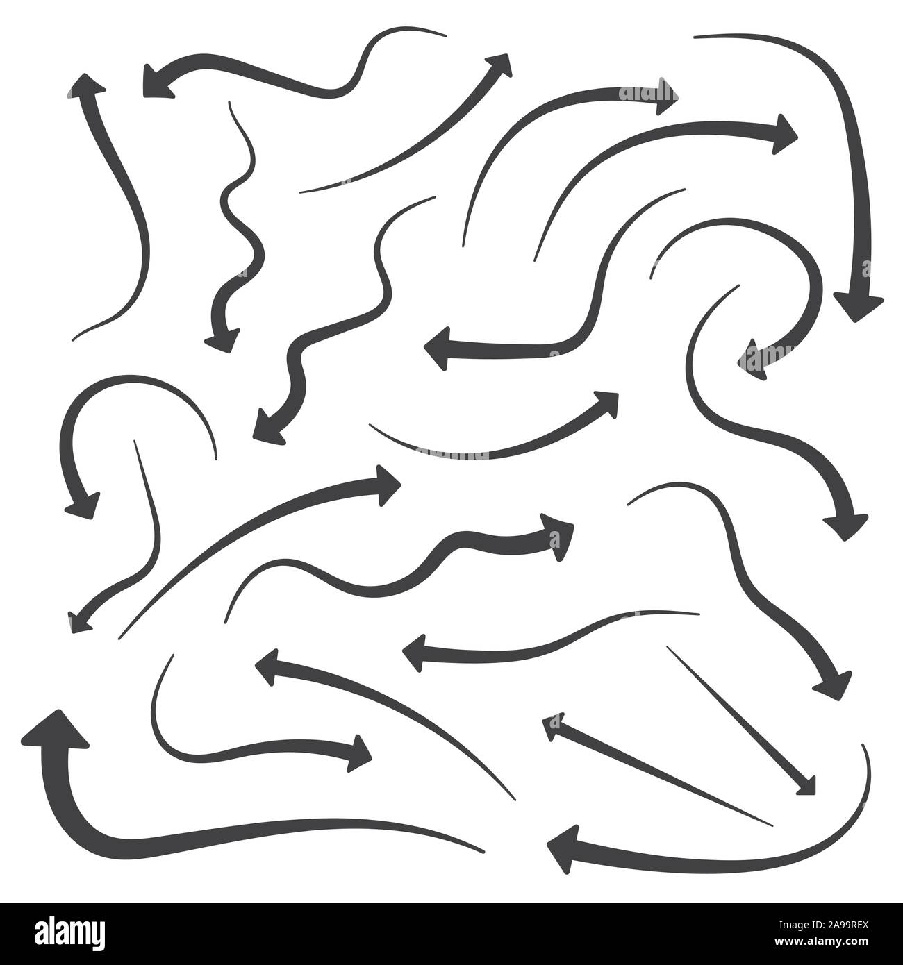 Set of hand drawn arrows. Arrow icon isolated. Black vector arrows ...