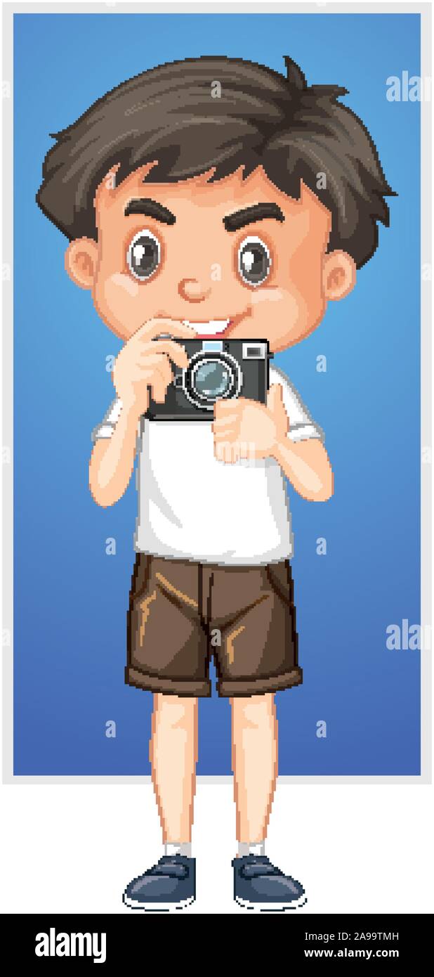 Happy boy with digital camera illustration Stock Vector Image & Art - Alamy