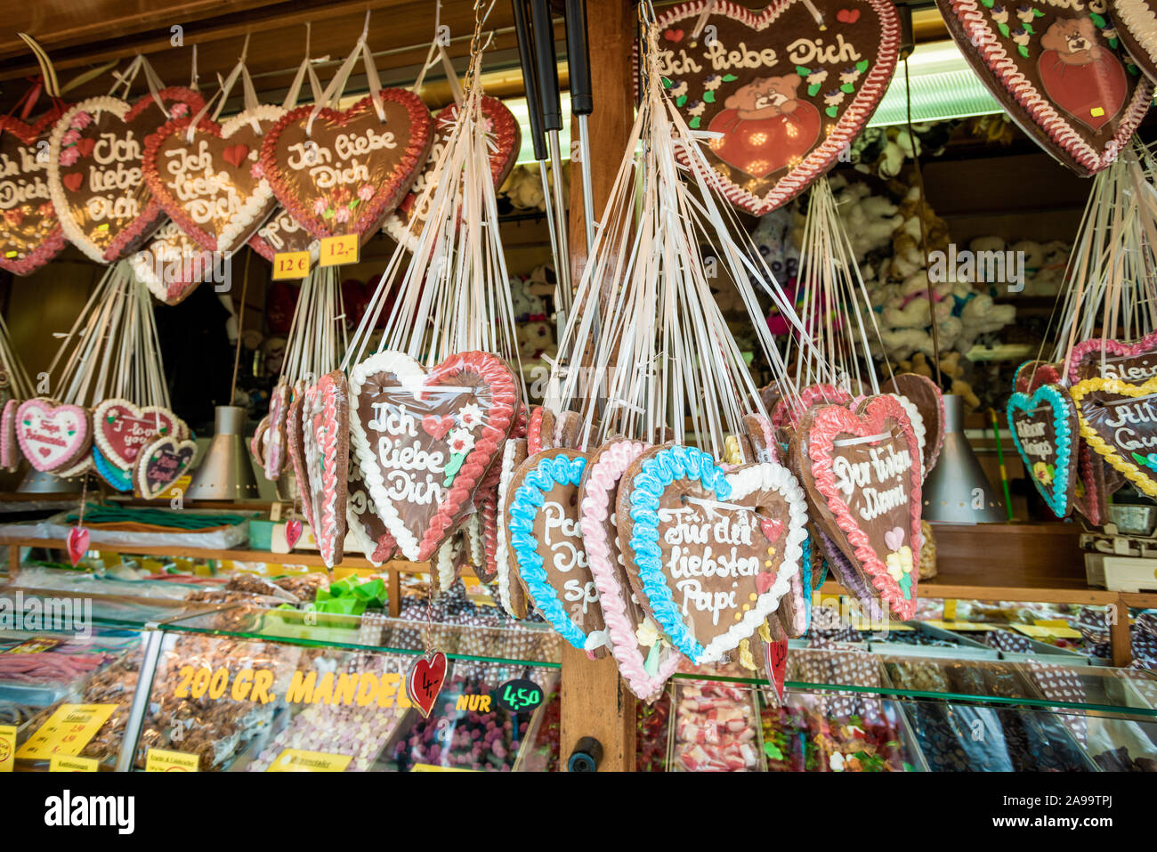 Gingerbread Hearts at German Christmas Market Stock Photo - Alamy
