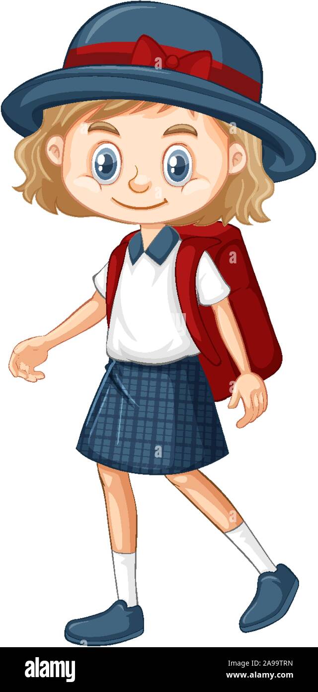 One happy girl with red backpack illustration Stock Vector Image & Art ...