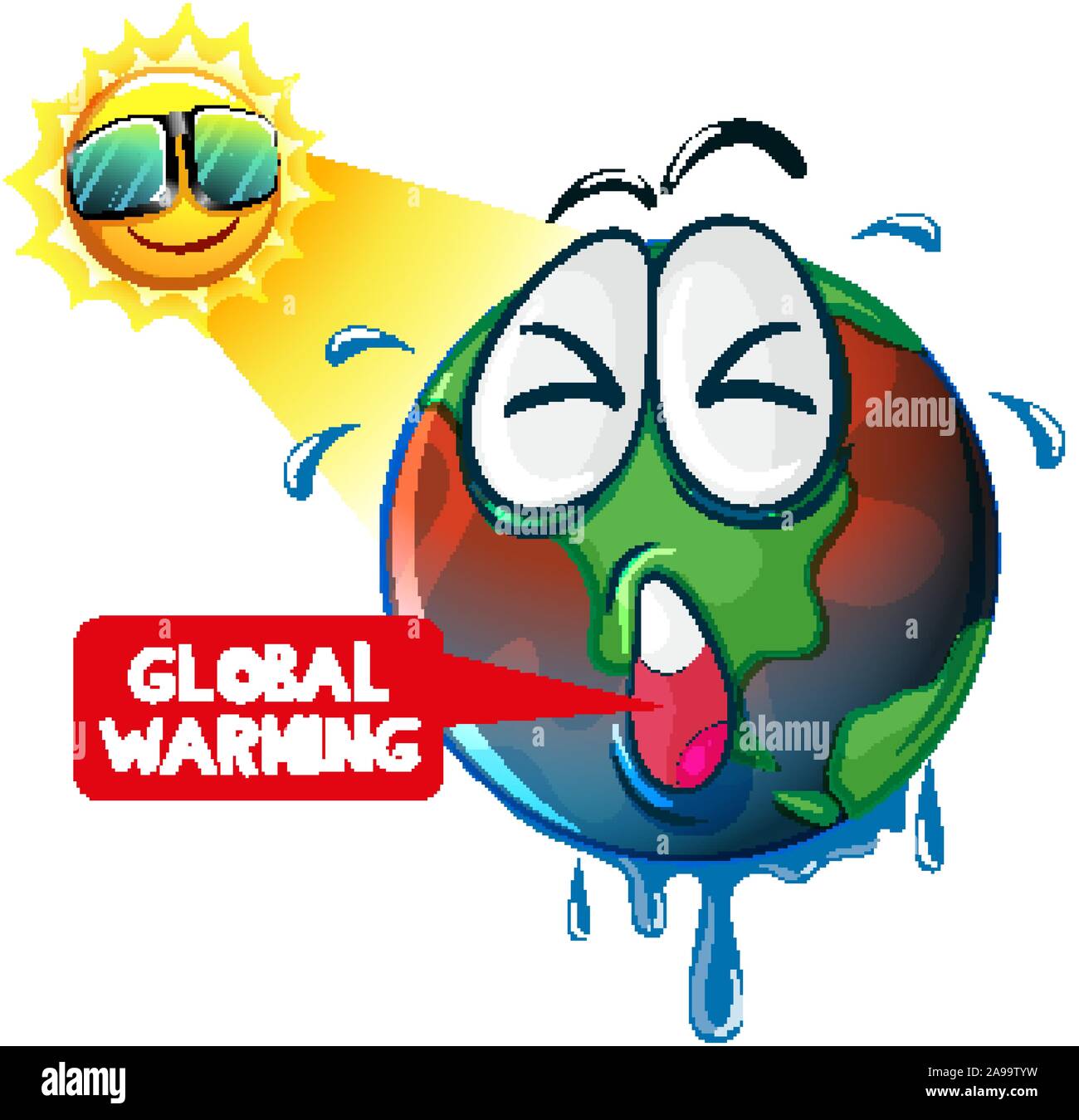 Global warming with hot sun shining the earth illustration Stock Vector ...