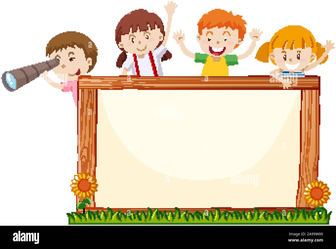 Frame template with happy kids and flowers illustration Stock Vector ...