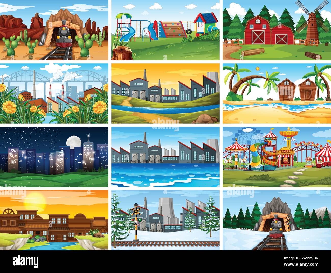 Set of scenes in nature setting illustration Stock Vector Image & Art ...