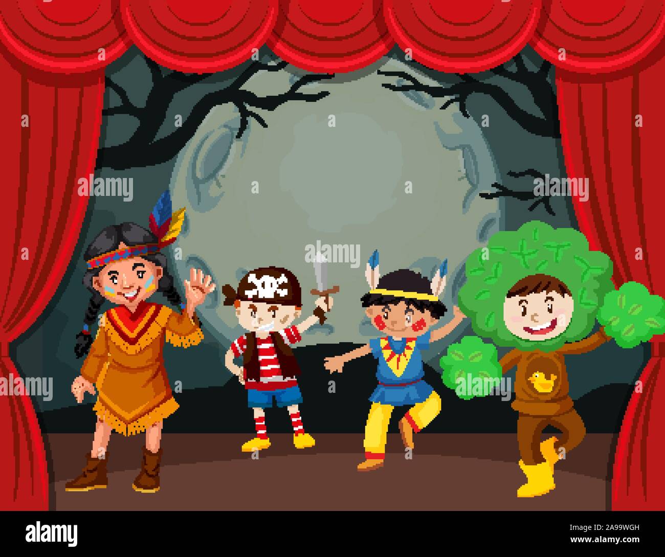 Halloween theme with kids in costume on stage illustration Stock Vector ...