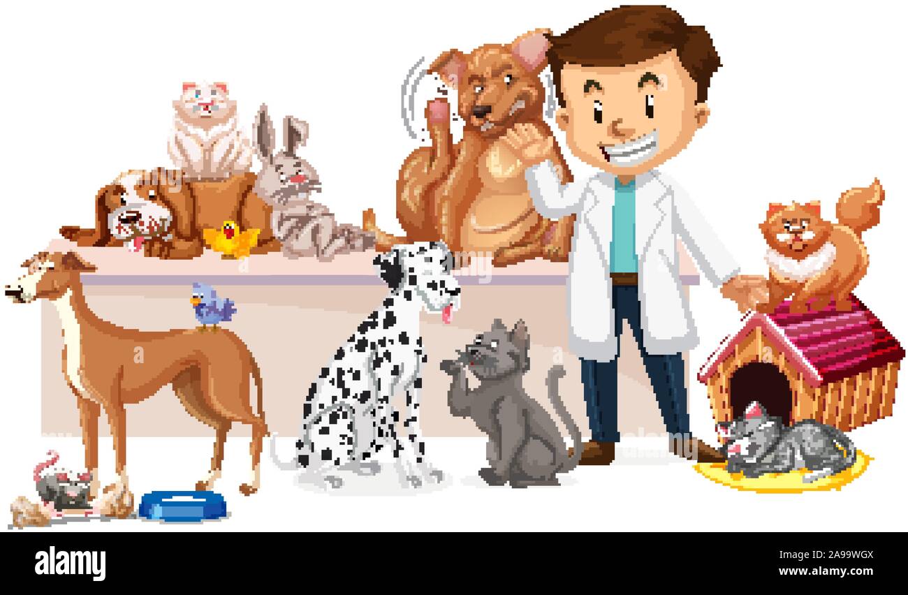 Veterinarian with sick animal illustration Stock Vector Image & Art - Alamy