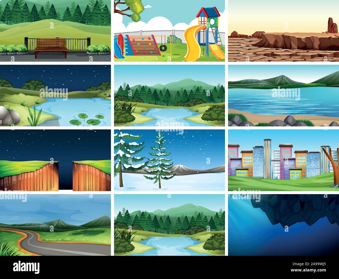 Set of scenes in nature setting illustration Stock Vector Image & Art ...